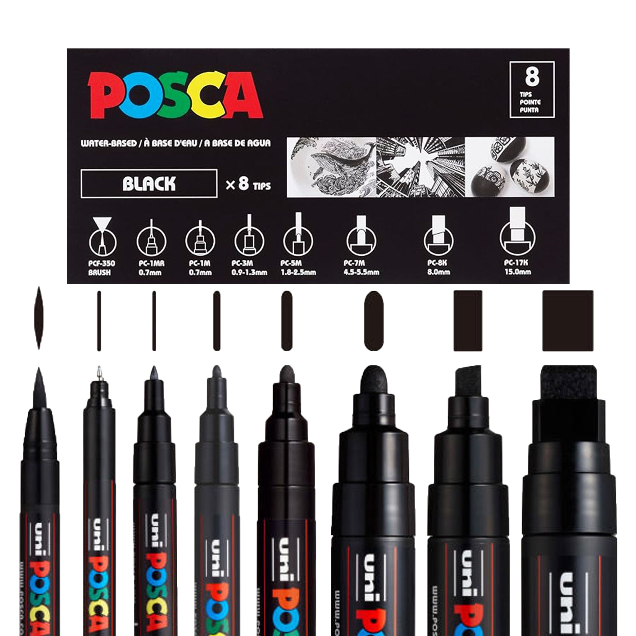POSCA 8-Marker All Black Paint Marker Set – Overspraysupply
